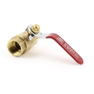 Red Lever Handle 1/2 NPT Female Thread Metal Ball Valve Brass Tone ...