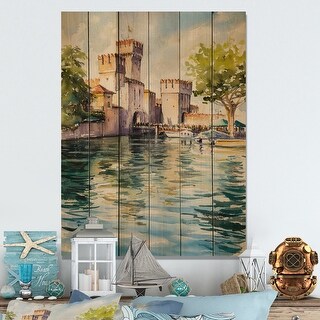 Designart 'Italy Medieval Castle On Water' Nautical & Coastal Wood Wall ...
