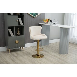 Polyester Upholstered Swivel Adjustable Height Bar Stools With Golden ...