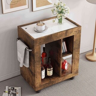 Rolling Sofa Side Table with Storage Compartments, Magazine Rack ...