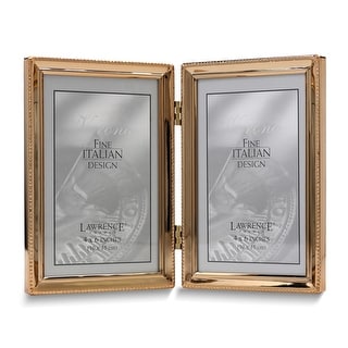 Curata Gold-Tone Portrait Hinged Polished Beaded 4x6 Double Photo Frame ...