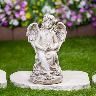LED Lighted Angel With Rabbit Outdoor Garden Statue - 12" - Bed Bath ...