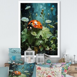 Designart "Ladybug S Blooming Emerald Garden " Ladybug Framed Wall Art ...