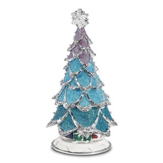 Curata Pewter Crystals Silver-Tone Enameled Arctic Blue Christmas Tree ...