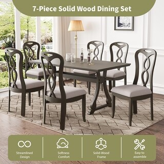 6 Upholstered Dining Chairs w/ Gray Rectangular Dining Table Set of 7 - Bed Bath & Beyond - 40816298