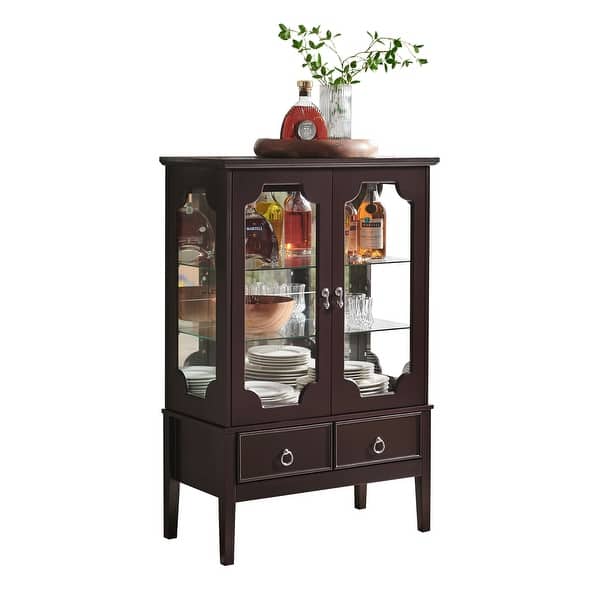 Curio Display Storage Accent Cabinet with Glass Shelves (Cherry) - Bed ...
