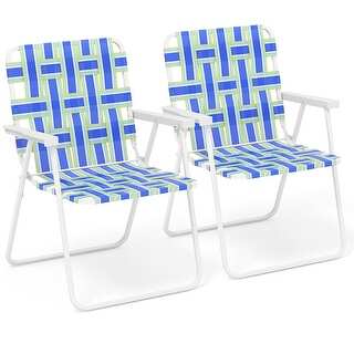 Gymax 2pcs Folding Beach Chair Camping Lawn Webbing Chair Lightweight ...