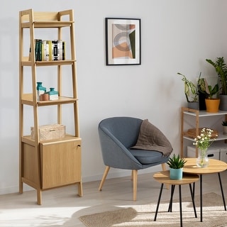 Balsam Sleek 5-Shelf Ladder Oak Wooden Bookcase with Storage Cabinet ...