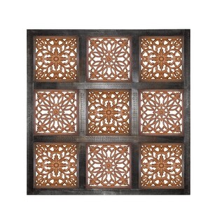 Decorative Mango Wood Wall Panel with Cutout Flower Pattern, Brown ...