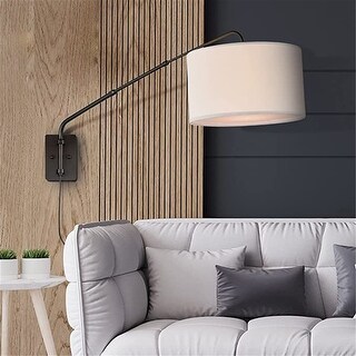 Adjustable Wall Mount Light with Telescopic Swing Arm & 2 Linen Shades ...