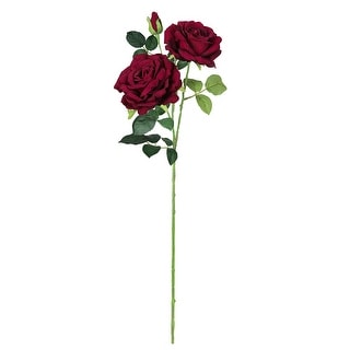 Set of 2 Burgundy Artificial Velvet Elegant Rose Flower Stem Spray 32in ...