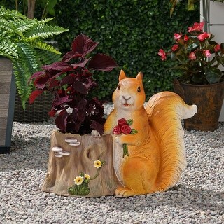 Outdoor Squirrels Flowerpot Garden Figurine Decor with Drainage for ...