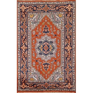 Orange Geometric Heriz Serapi Oriental Accent Rug Handmade Wool Carpet ...