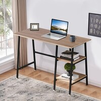 VECELO Modern Brown Desk with 2-Tier Removable Storage Shelves, Office ...