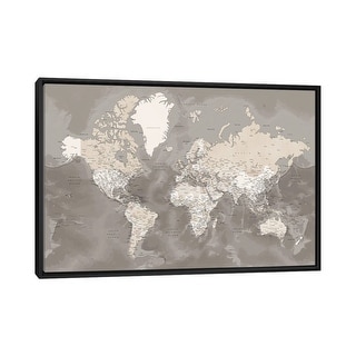 iCanvas "Brown Detailed World Map With Cities, Davey" by blursbyai ...