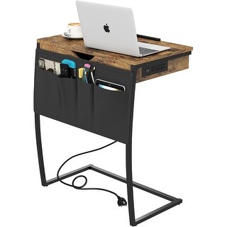 Adjustable Tilt C-Shaped End Table with Charging Station, Slide-Under ...