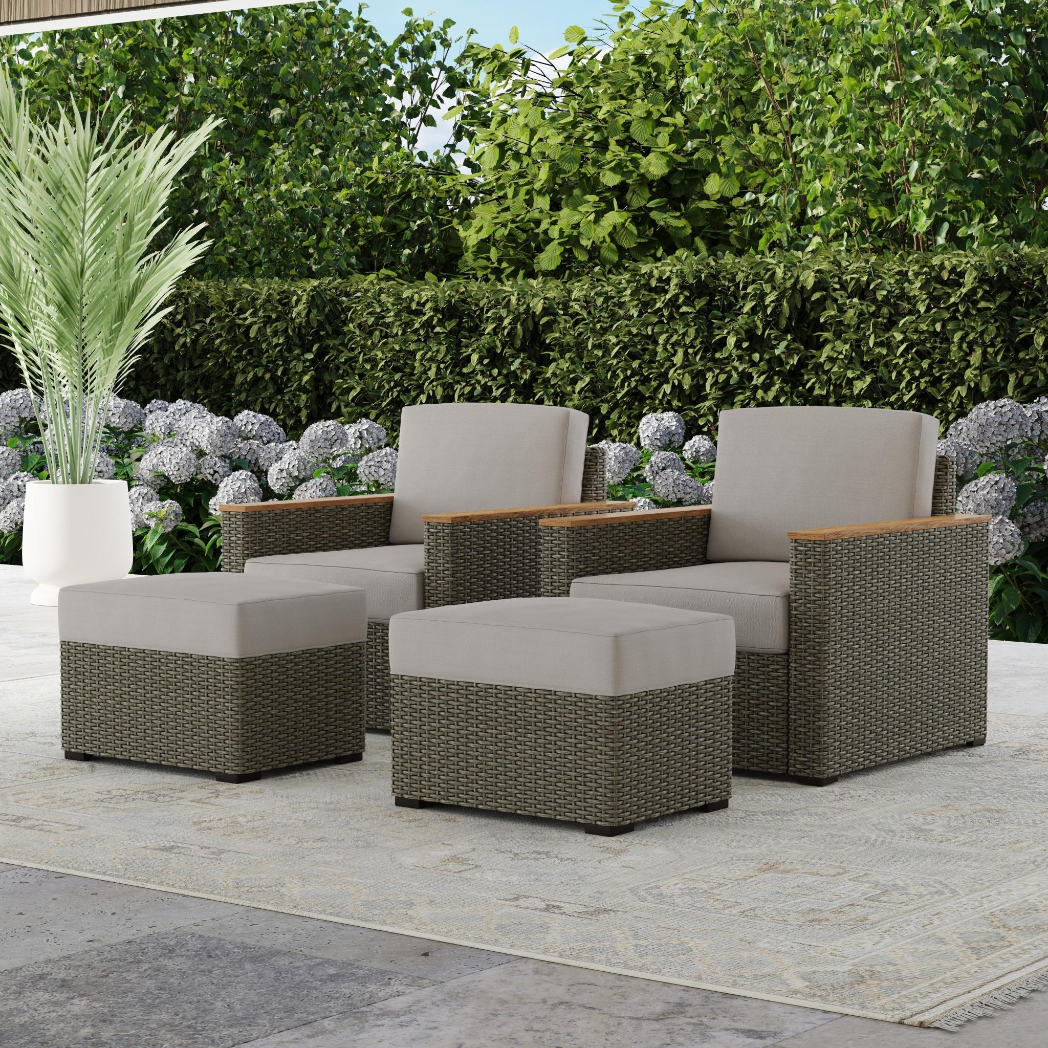 Homestyles 4-Piece Boca Raton Outdoor Arm Chair and Ottoman Set - On ...