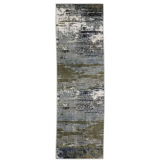 2' X 8' Blue Green Grey Brown And Beige Abstract Power Loom Stain ...