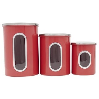 Home Basics 3 Piece Stainless Steel Top Canisters with Windows, Red ...