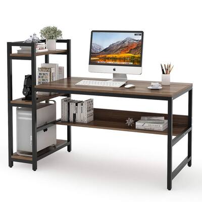 Computer Desk with 4-Tier Shelves, 60" Modern Office Desk Table Study ...
