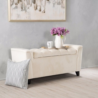 Versatile New Velvet Armed Storage Ottoman Bench Ivory - Bed Bath ...