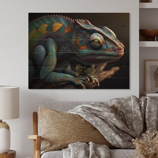 Designart 'Close-up Of Colourful Cameleon I' Animals Insert Wood Wall ...