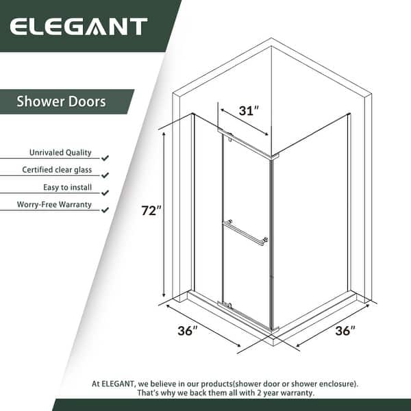 Elegant 36 in. W x 36 in. D x 72 in. H Corner Square Shower Enclosure ...