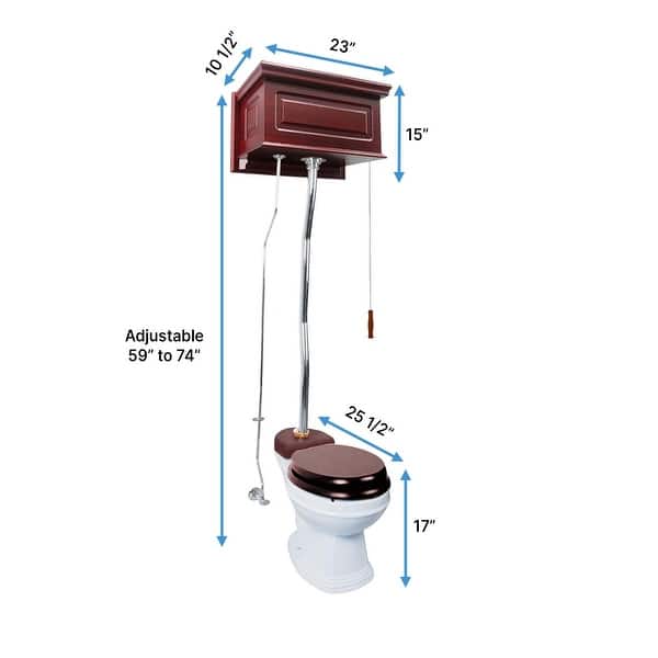 High Tank Toilet - Cherry Wooden Tank, Round White Bowl and Chrome Z ...