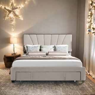 Queen Size Storage Bed Velvet Upholstered Platform Bed with a Big ...