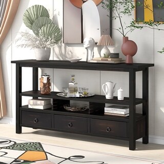 Solid Console Table Double-Storey Tabletop with Three Drawers - Bed ...