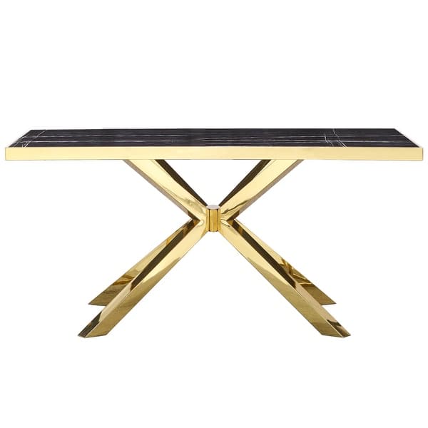Modern Black and Gold Dining Table with Polished Double X Base - Bed ...