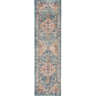 2' x 8' Ivory and Light Blue Distressed Runner Rug - 3'6" - Bed Bath ...