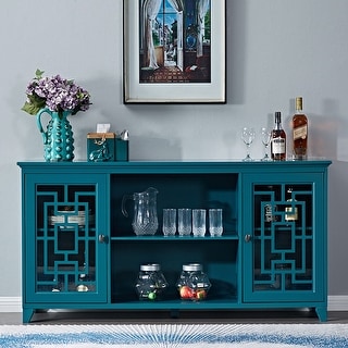 Teal Blue Vintage Style Buffet Sideboard, TV Console Table with 2 Doors ...