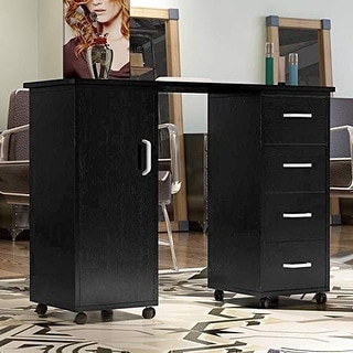 Table Desk Station Equipment with Cabinet 1 Door 4 Drawers Black - Bed ...