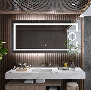 Extra Large Illuminated LED Bathroom Mirror with 3x Magnifier Demister ...