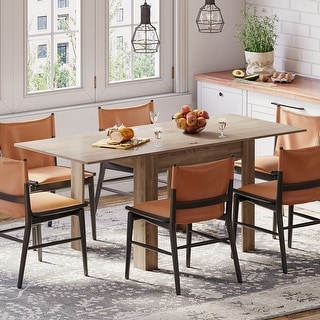 Extendable Dining Table, Large Adjustable Kitchen Table for 4-8 Seat ...