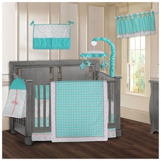 BabyFad Lattice Chevron Turquoise 9 Piece Crib Bedding Set - Bed Bath ...