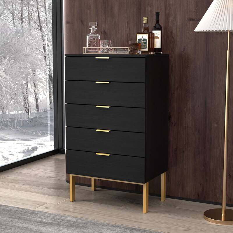 5 Drawer Dresser Chest End Table Storage Cabinet 23.6'' W White/Back ...