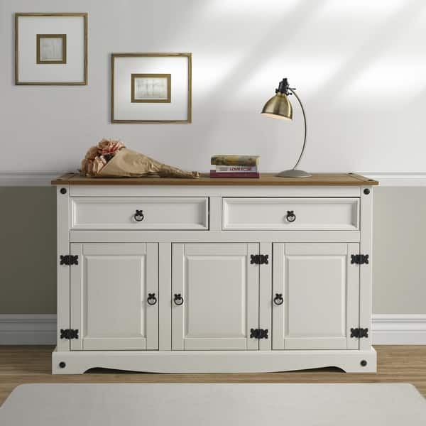 OS Home and Office Furniture Model COW916 Cottage Series Wood Buffet Sideboard in Corona Snow ...