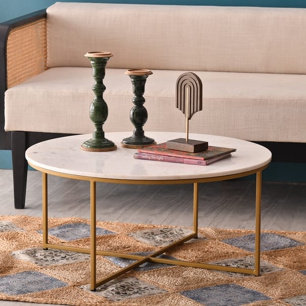 Marble and Brass 36" Round Coffee Table - On Sale - Bed Bath & Beyond ...