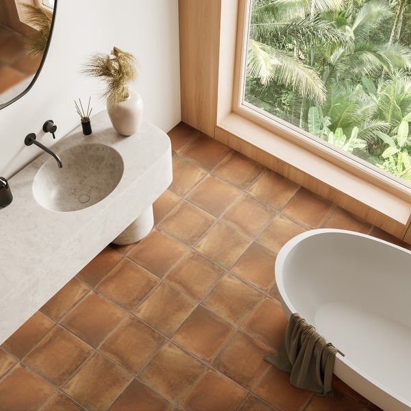 Merola Tile Rustic Cotto 13" x 13" Porcelain Floor and Wall Tile - Bed ...