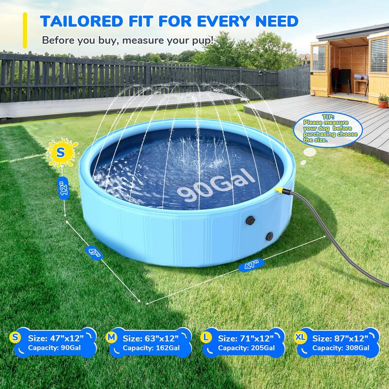 47'' Foldable Dog Pool, Sprinkler Pool for Kids,Non-Slip Kids Pool,Dog ...