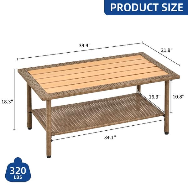 Fernald Outdoor Wicker Coffee Table Rattan Rectangle Dining Table Brown ...