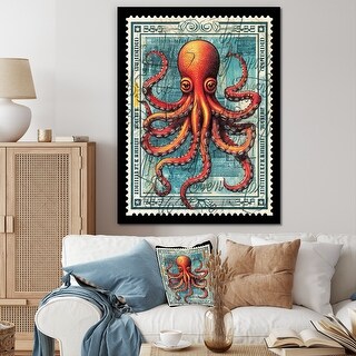Designart "Retro Stamp Portrait Of Red Octopus I" Animals Octopus ...