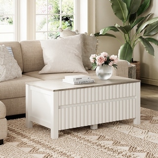 WAMPAT Modern White 40-inch Coffee Table with Drawers for Living Room ...