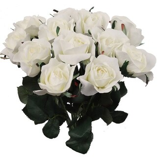 12DZ/BUNCH: White Planters Rose Pick with Silk Foliage by Floral Home ...