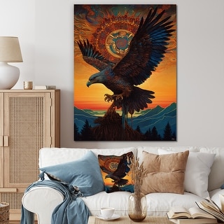 Designart "Majestic Mystical Eagle In Sunset Sky" Animals Eagle Canvas ...