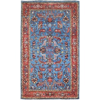 Shahbanu Rugs Denim Blue Afghan Serapi Heriz Design Dense Weave Natural ...