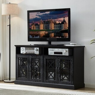 53'' TV Console Sideboard with Carved Doors & Adjustable Shelves, Black ...