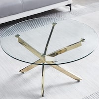 Modern Round Tempered Glass Coffee Table with Chrome Legs & Sculptural ...